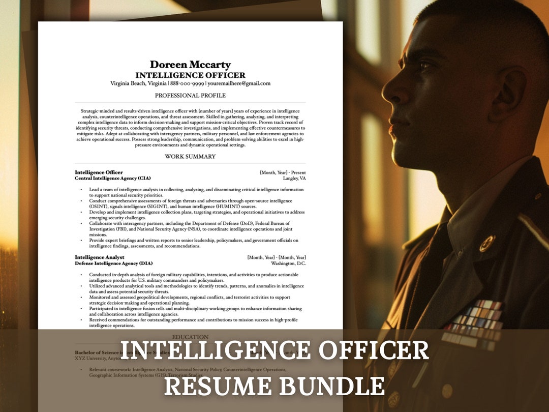 New INTELLIGENCE OFFICER Resume Bundle With FREE Cover Letter ...