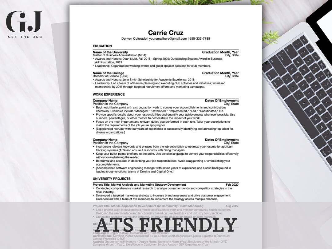 ATS Friendly Resume Clean Modern Professional 100% Editable Plus Cover ...