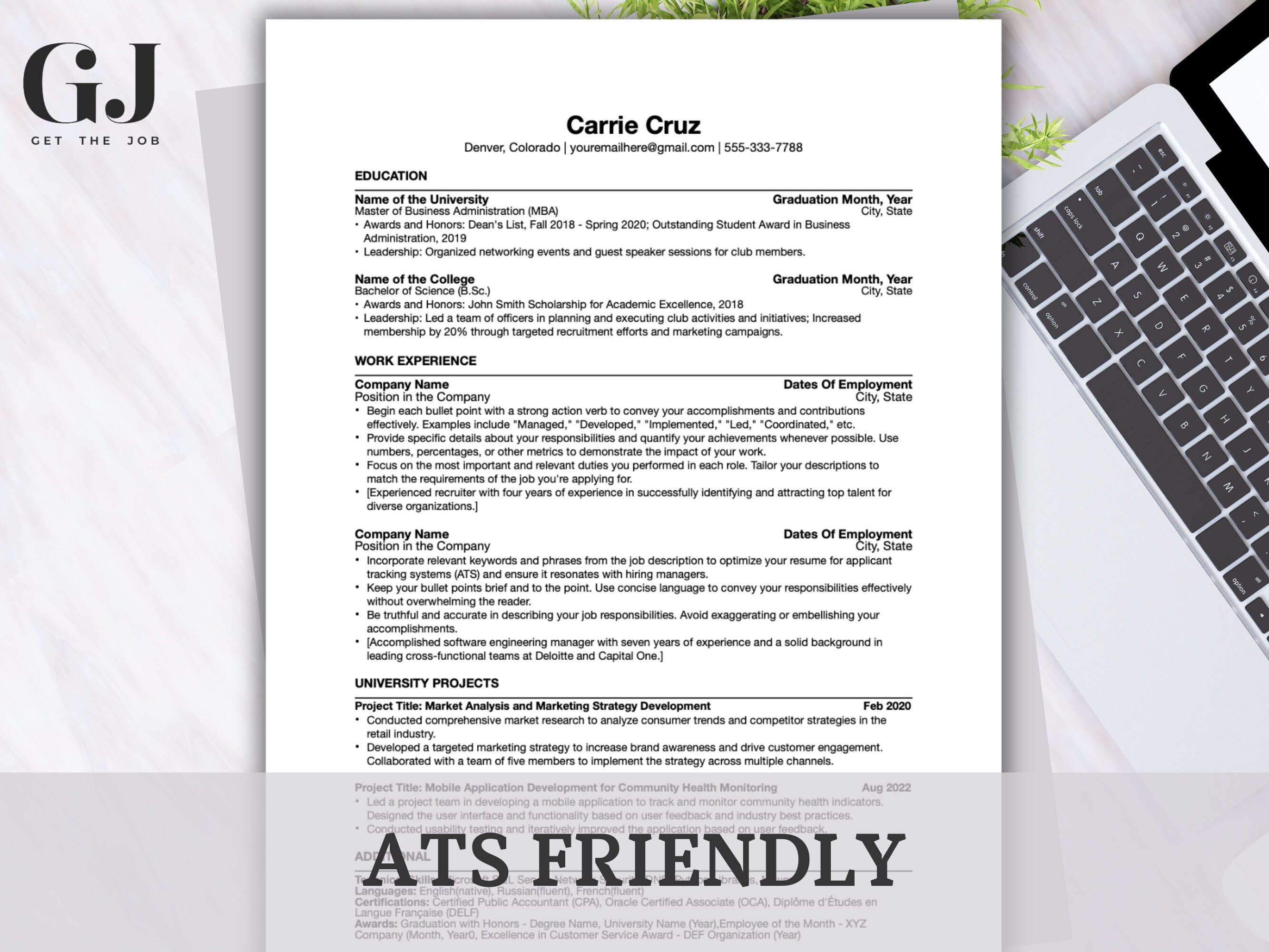 ATS Friendly Resume Clean Modern Professional 100% Editable Plus Cover ...