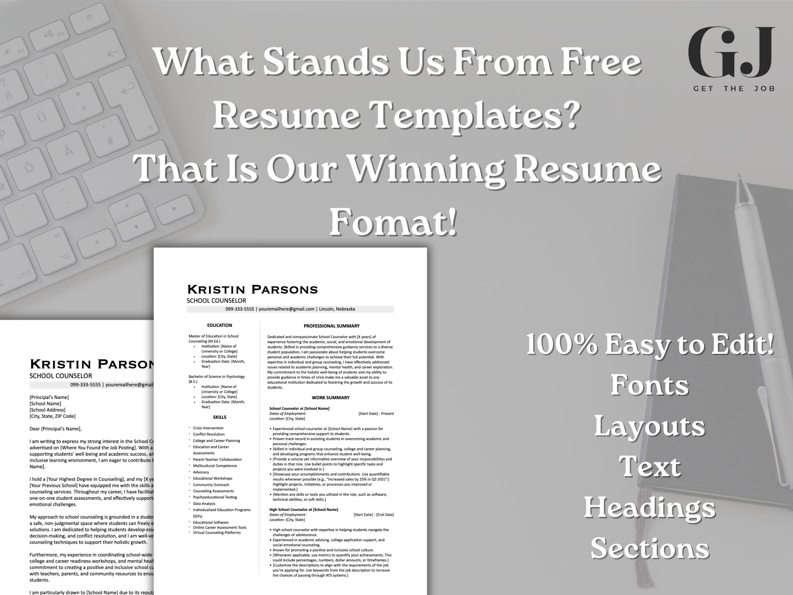 SCHOOL COUNSELOR Resume Template Modern Professional 100% Easy to Edit ...