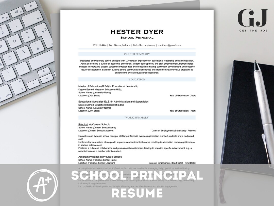SCHOOL PRINCIPAL Resume Template 100% Easy to Customize | Mac Pages ...