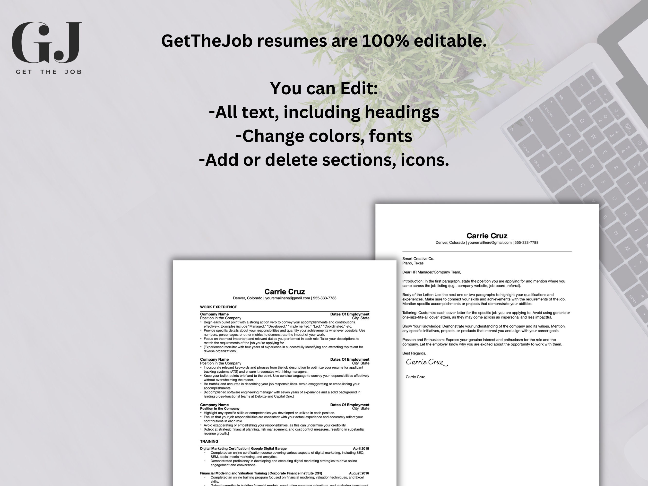 ATS Friendly Resume Clean Modern Professional 100% Editable Plus Cover ...