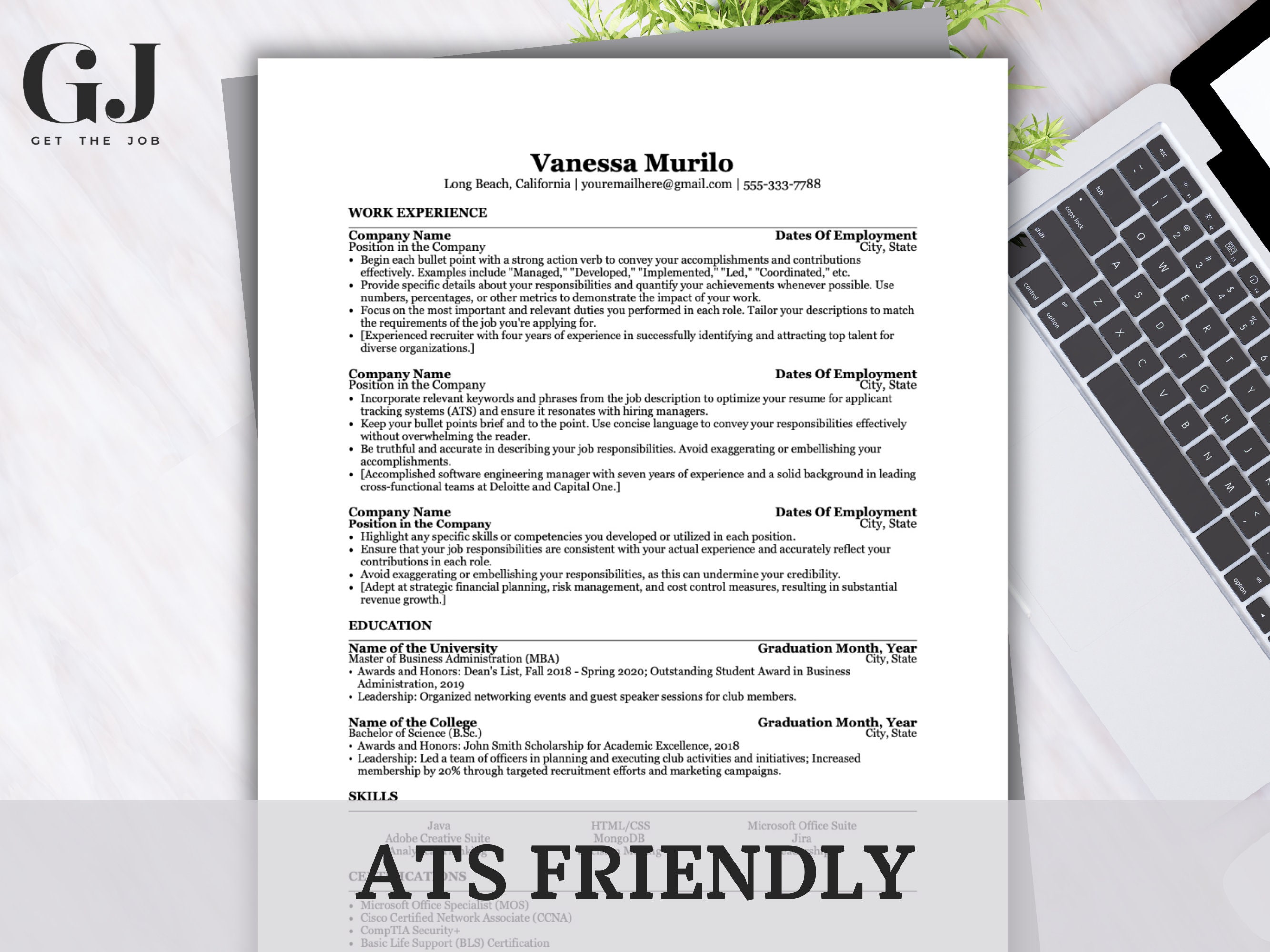 ATS Friendly 1,2 Page Resume Templates NEW Winning Format Mac Pages ...