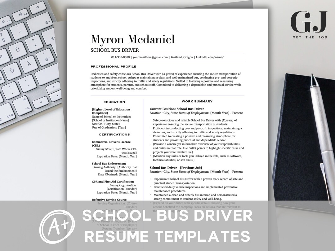 SCHOOL BUS DRIVER Resume Templates | Professional Easy Modern 1-3 Pages ...