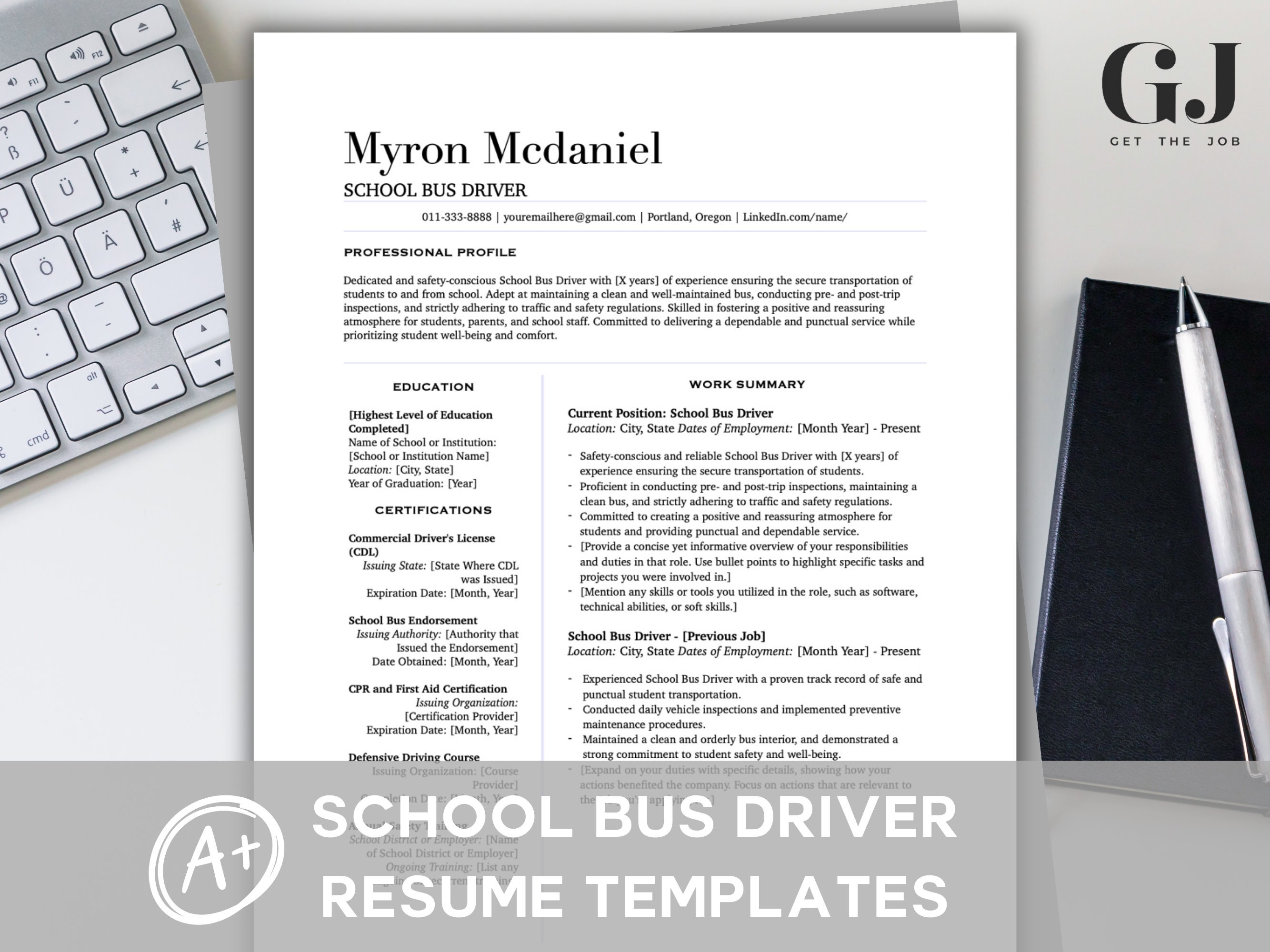 SCHOOL BUS DRIVER Resume Templates Professional Easy Modern 1-3 Pages ...