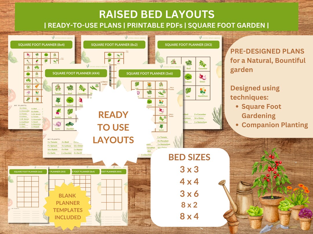 Square Foot Garden Plans: Raised Bed Layouts & Companion Planting (PDF ...