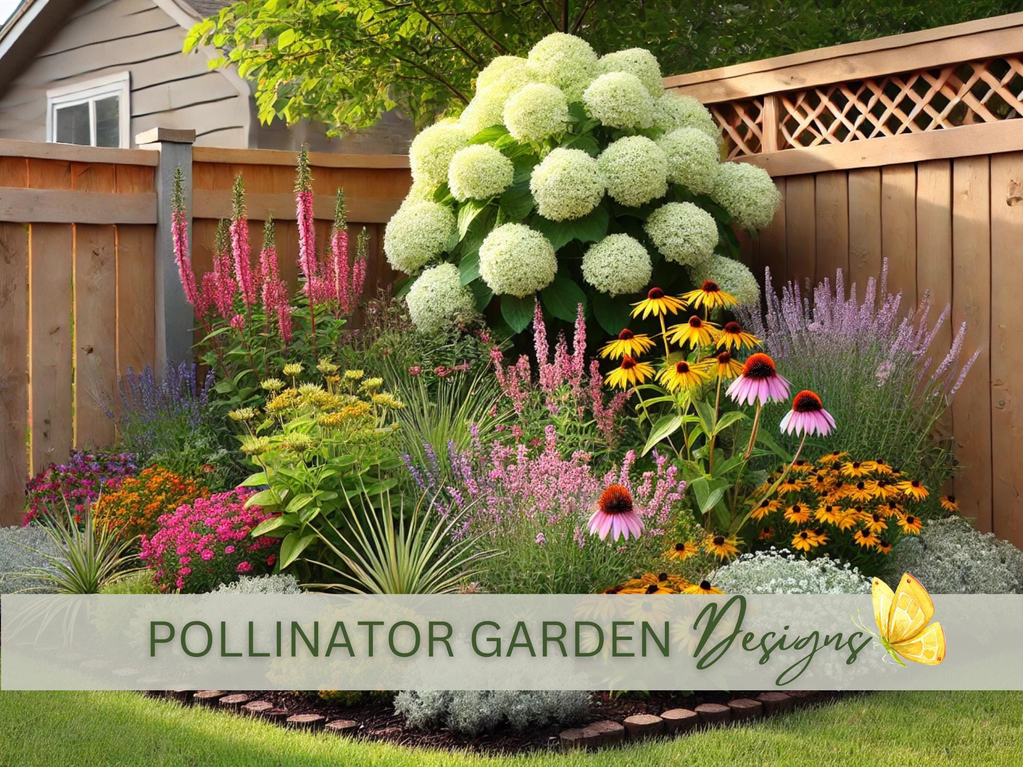 Pollinator Garden Design Plan: Front Yard Landscape Design Curb Appeal ...