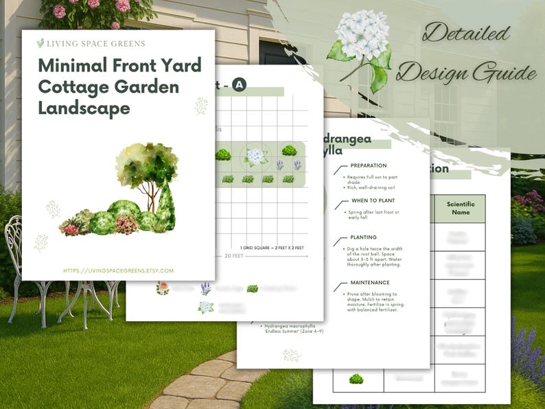 Cottage Garden Plan: Perennial Hydrangea Landscape Design (zones 5-8 ...