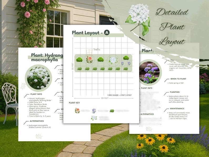 Cottage Garden Plan: Perennial Hydrangea Landscape Design (zones 5-8 ...