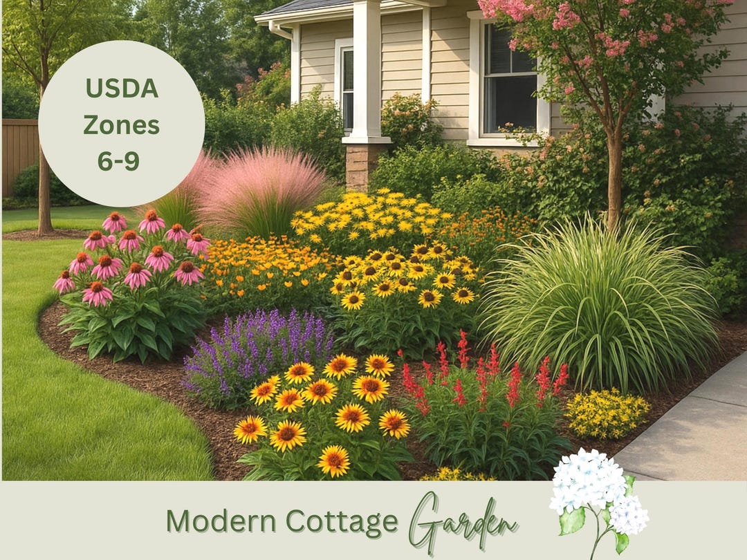 Cottage Garden Design Landscape Design Plan: Full Sun, Pollinator ...