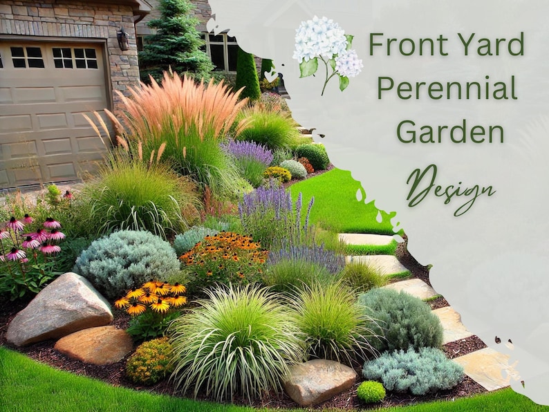 Full Sun Perennial Front Yard Garden Design Plan (zones 4-9) (digital ...