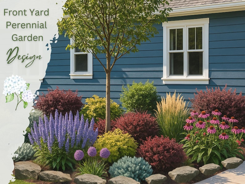 Front Yard Landscape Design: Full Sun Perennial Garden Design Plan ...