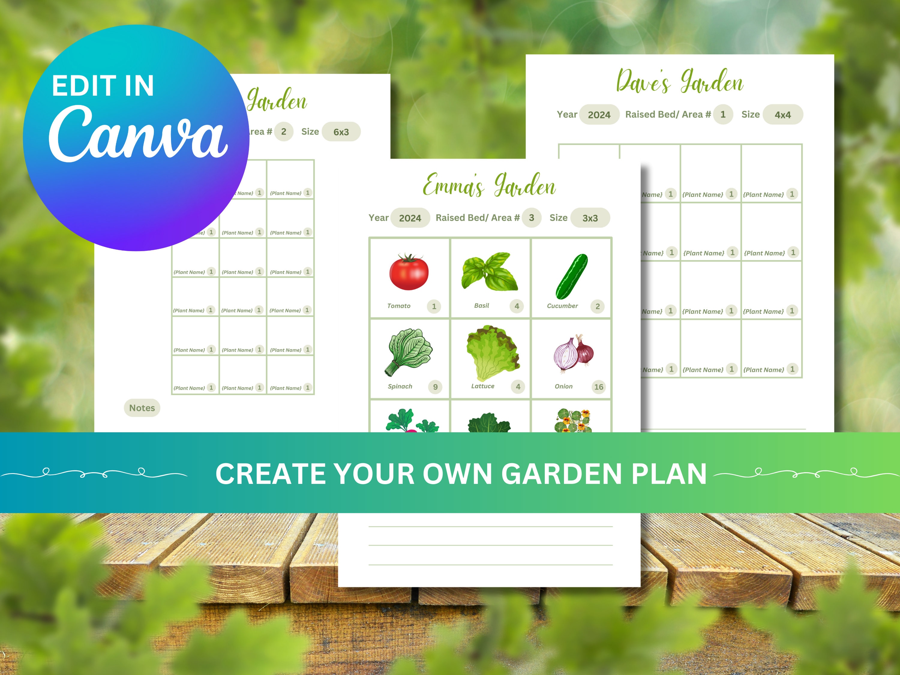 Custom Vegetable Garden Layout Template | Squarefoot Garden | DIY ...