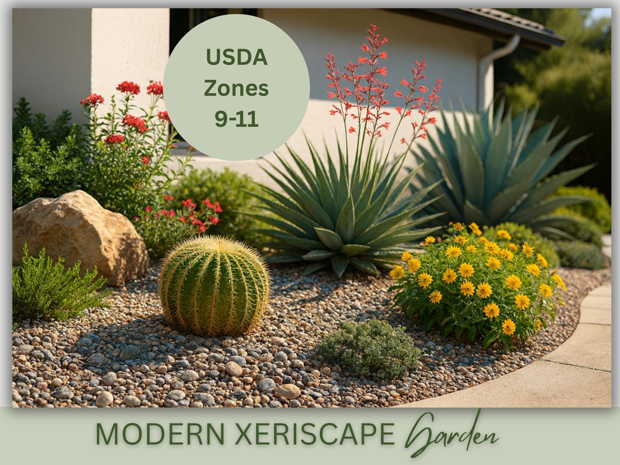 Modern Xeriscape Garden Design Plan: Zones 9-11, Pre-planned Landscape ...