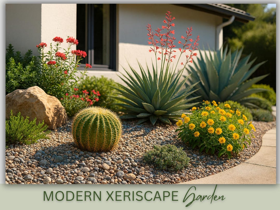 Modern Xeriscape Garden Design Plan: Zones 9-11, Pre-planned Landscape ...