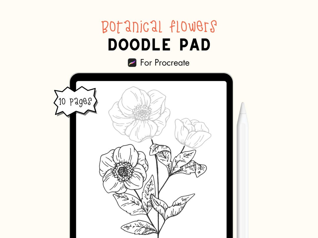 Botanical Flowers Procreate Doodle Pad, Workbook, Tracing, Coloring ...