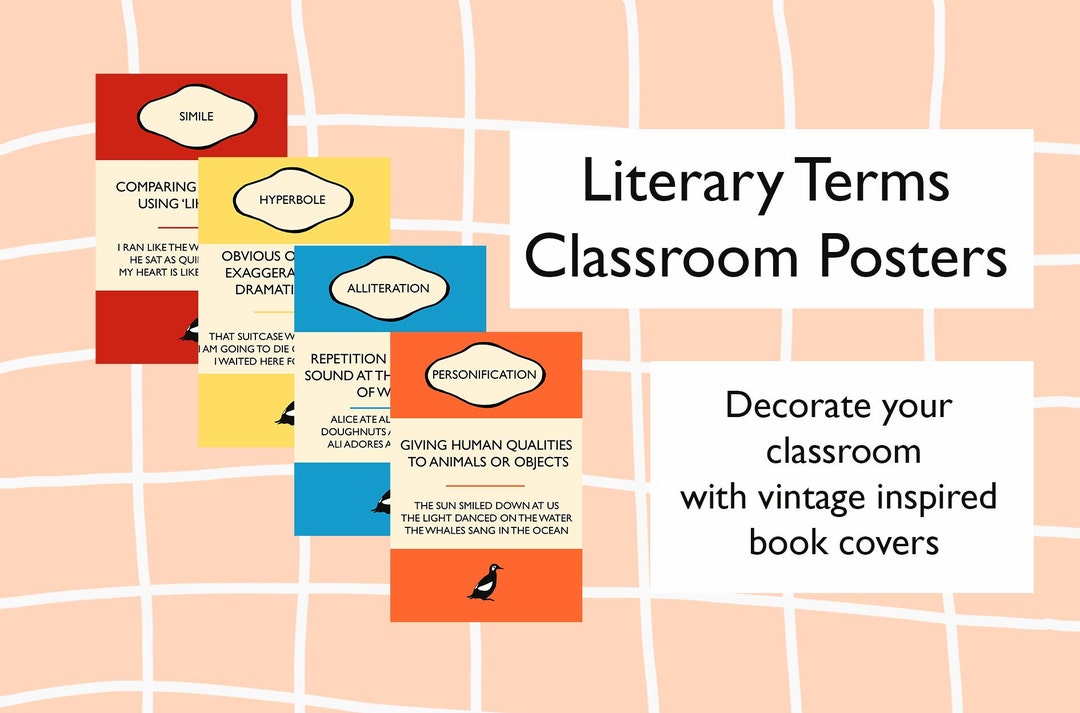 Vintage Book Cover Inspired Literary Terms Posters - Etsy UK