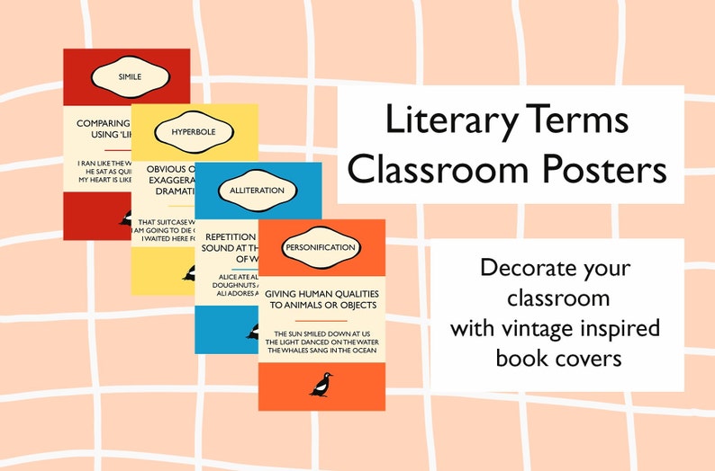 Vintage Book Cover Inspired Literary Terms Posters - Etsy