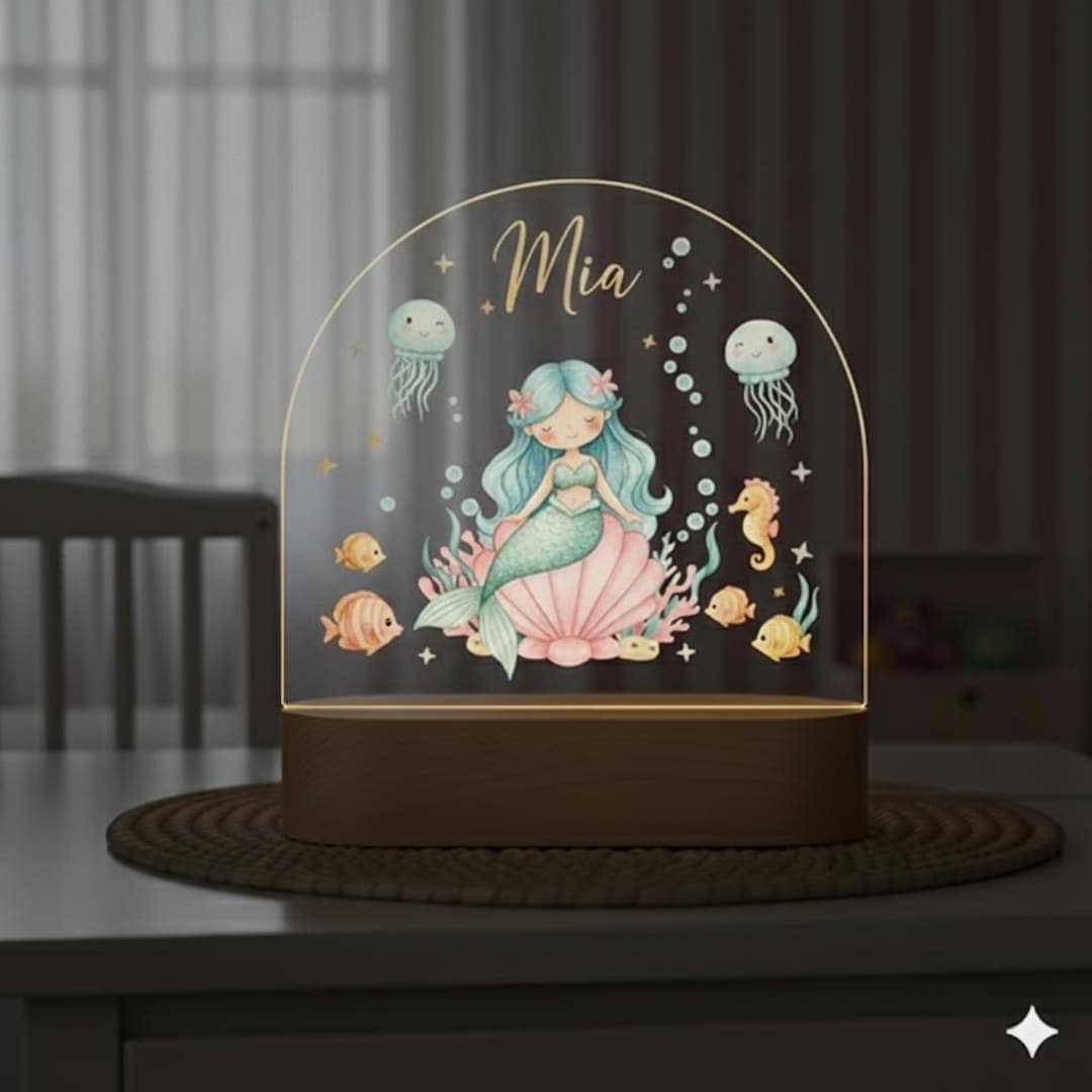 Personalized Mermaid Night Light for Kids, Custom Name Nursery Decor ...