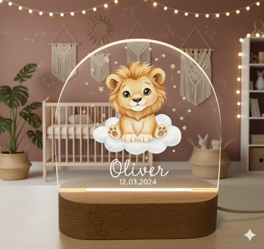 Personalized Lion Cub Night Light | Custom Nursery Name & Birth Date ...