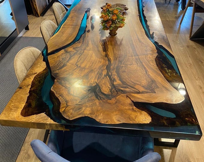 Live Edge Walnut Resin Dining Table: Custom Handmade Epoxy Table - Etsy