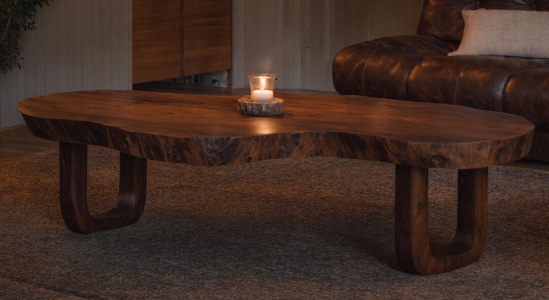 Natural Asymmetrical Wood Coffee Table, Handmade Rustic Modern Living ...