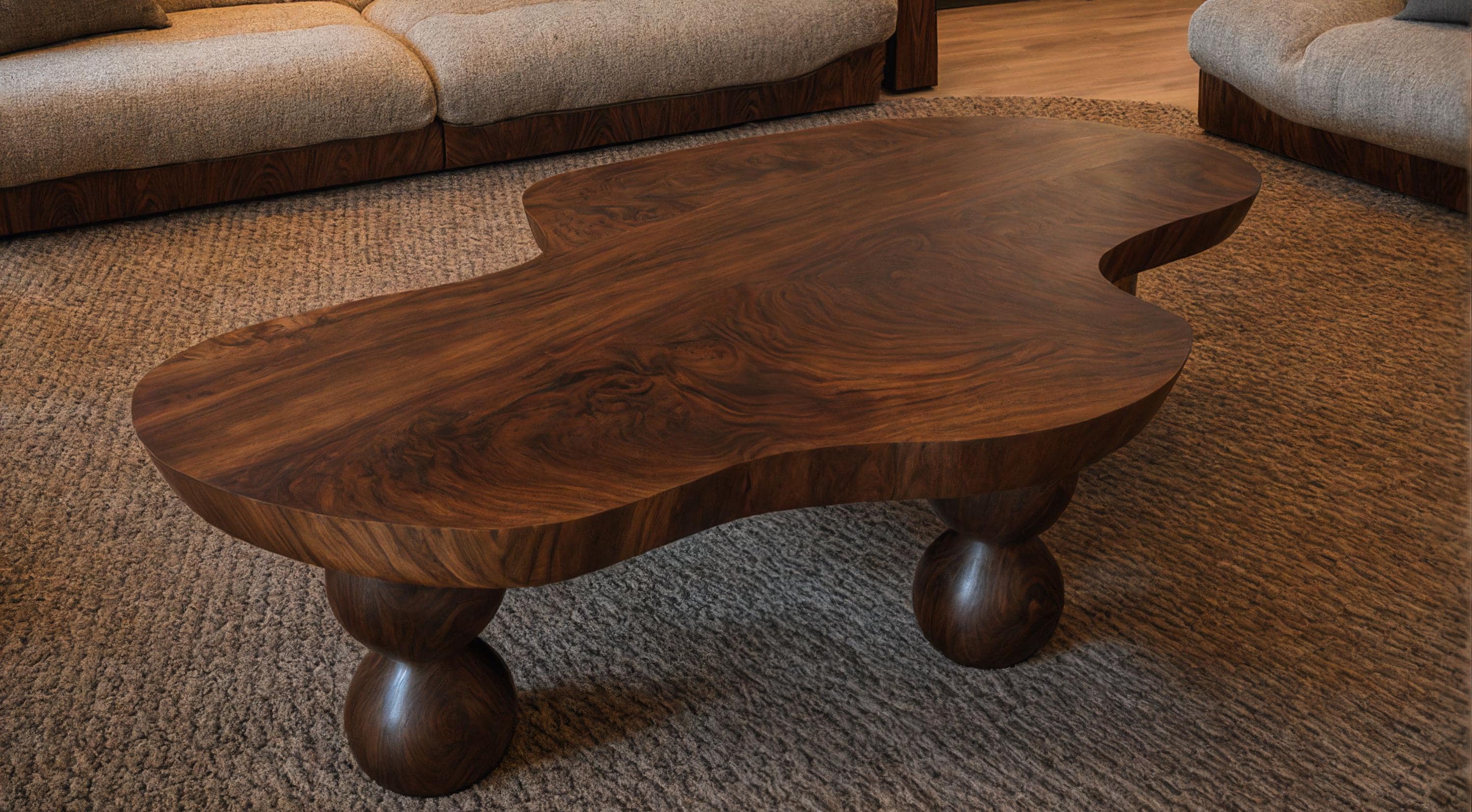 Natural Asymmetrical Wood Coffee Table, Handmade Rustic Modern Living ...