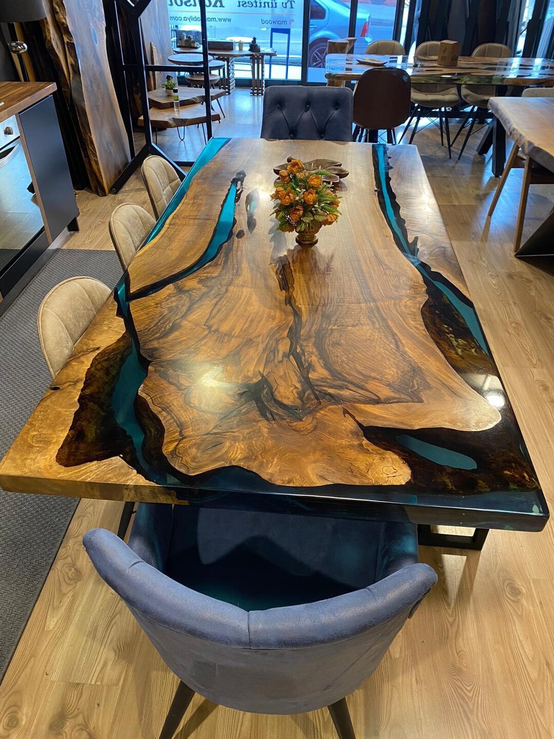 Epoxy Blue River Dining Table, Live Edge Table Epoxy, Resin Epoxy Table ...