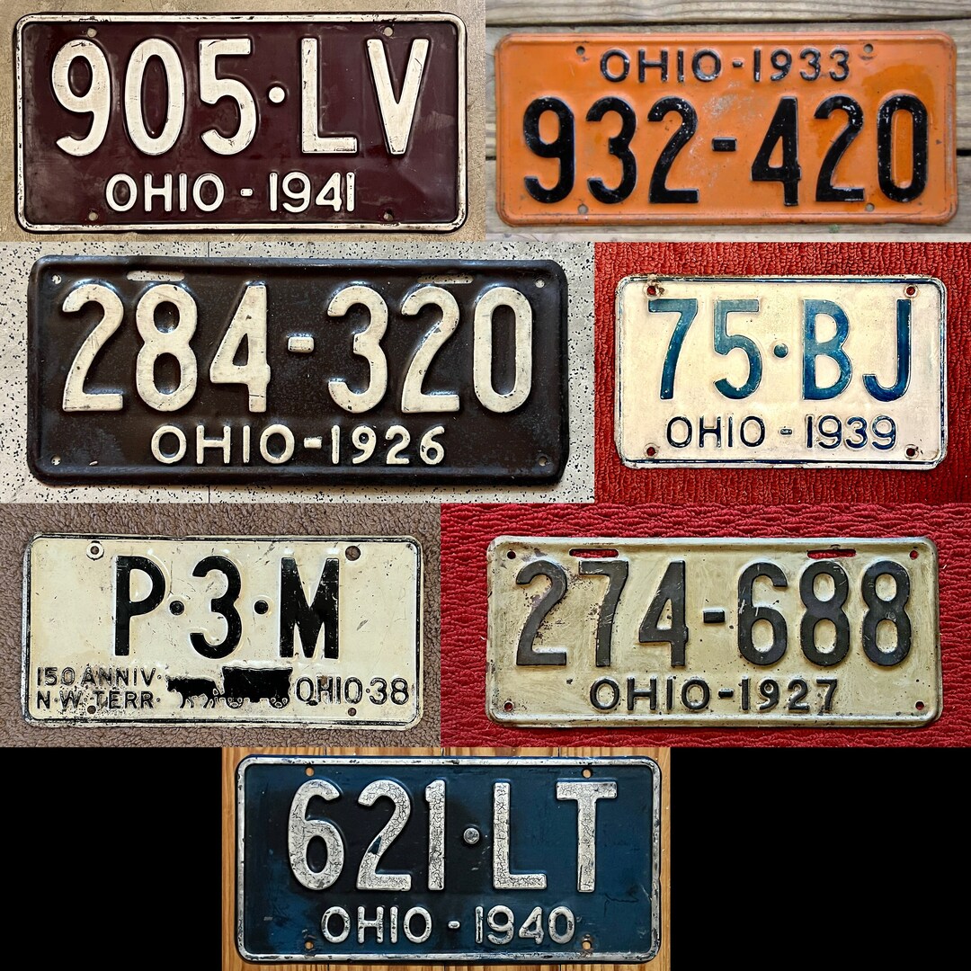 Vintage OHIO 1920s1940s License Plates ORIGINAL Antique Auto Tags Man ...