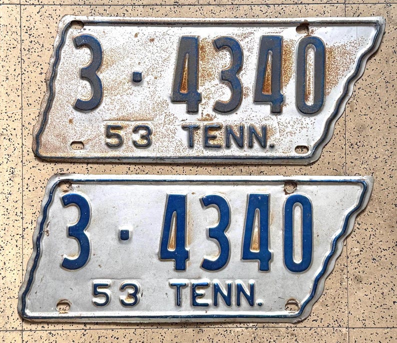Vintage TENNESSEE License Plates – ALL ORIGINAL Antique Auto Car Tags ...