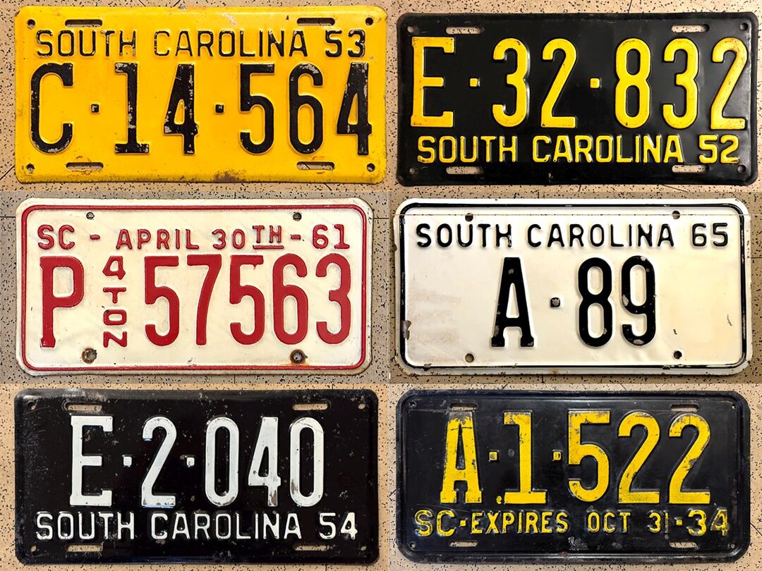 Vintage South Carolina License Plates – ALL ORIGINAL Antique Auto Tags ...