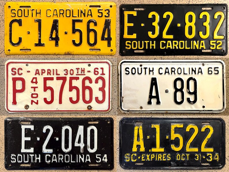 Vintage South Carolina License Plates – ALL ORIGINAL Antique Auto Tags ...