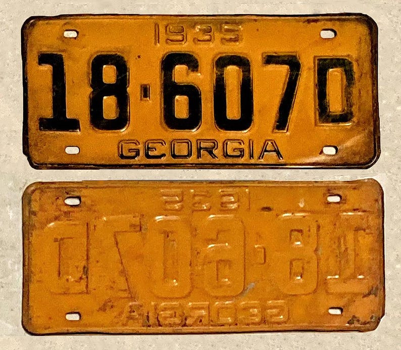 Vintage GEORGIA License Plates – ALL ORIGINAL Antique Auto Car Tags Man ...