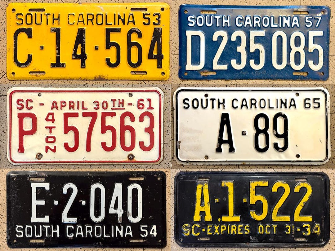 Vintage South Carolina License Plates – ALL ORIGINAL Antique Auto Tags ...