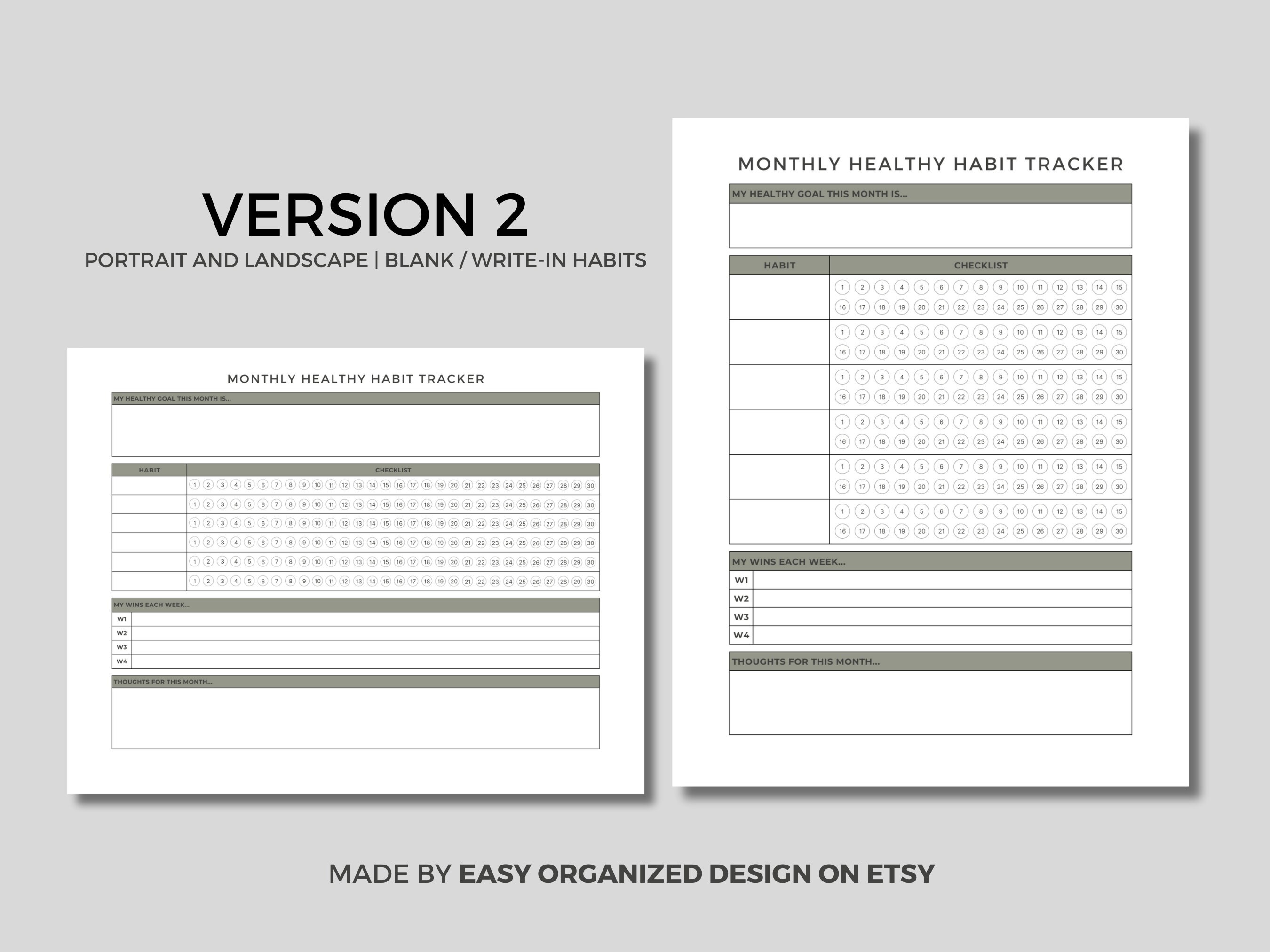 Monthly Healthy Habit Tracker Printable Habit Tracker - Etsy