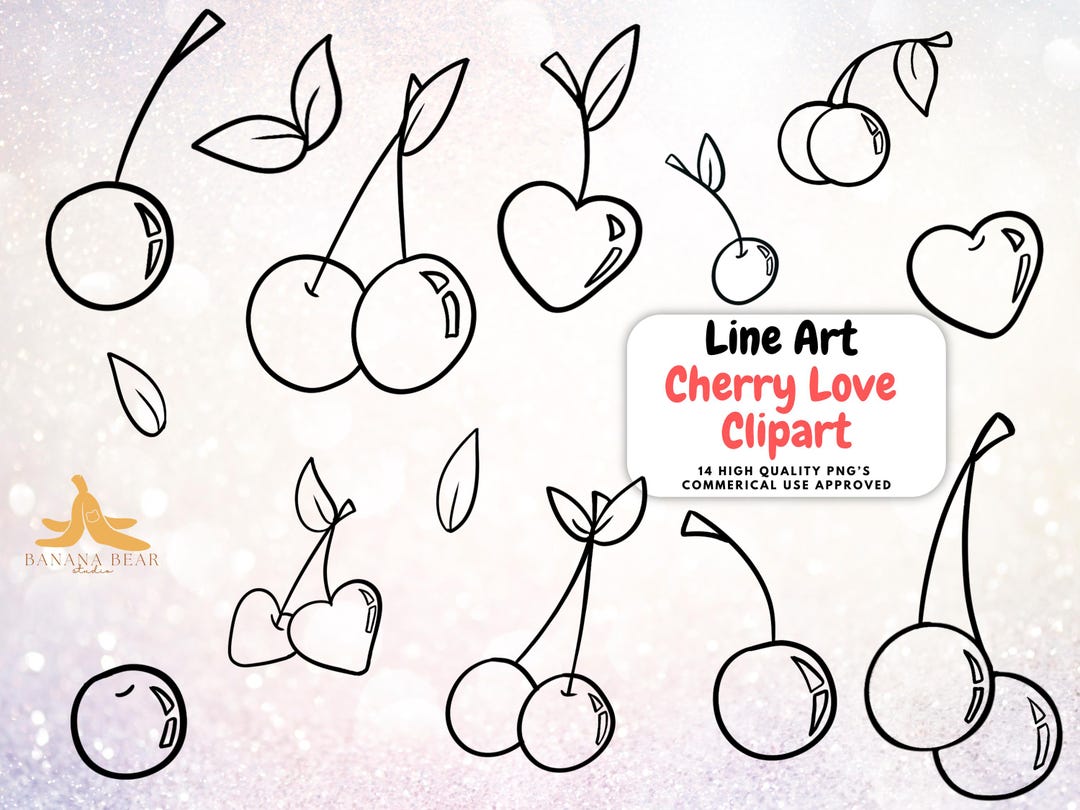 Cherry Line Art Clipart | Transparent PNG Illustrations (digital ...