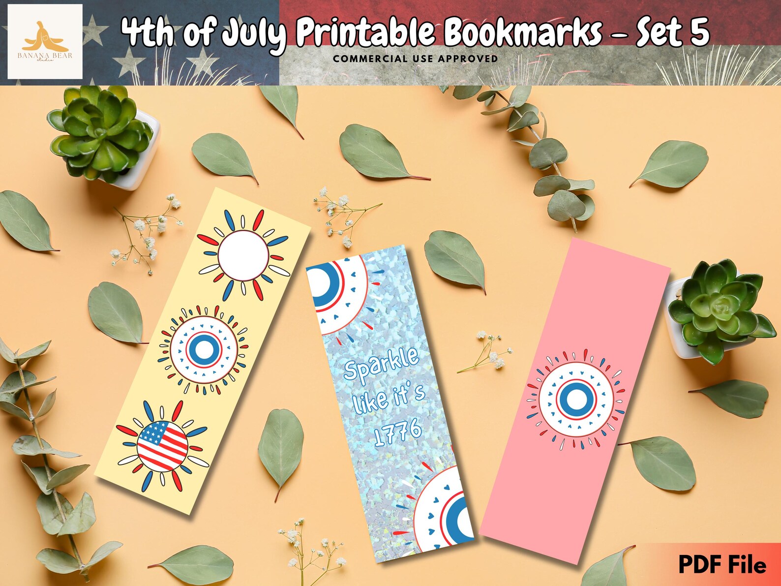 4th of July Printable Bookmarks | Set 5 | Patriotic Sun Design ...