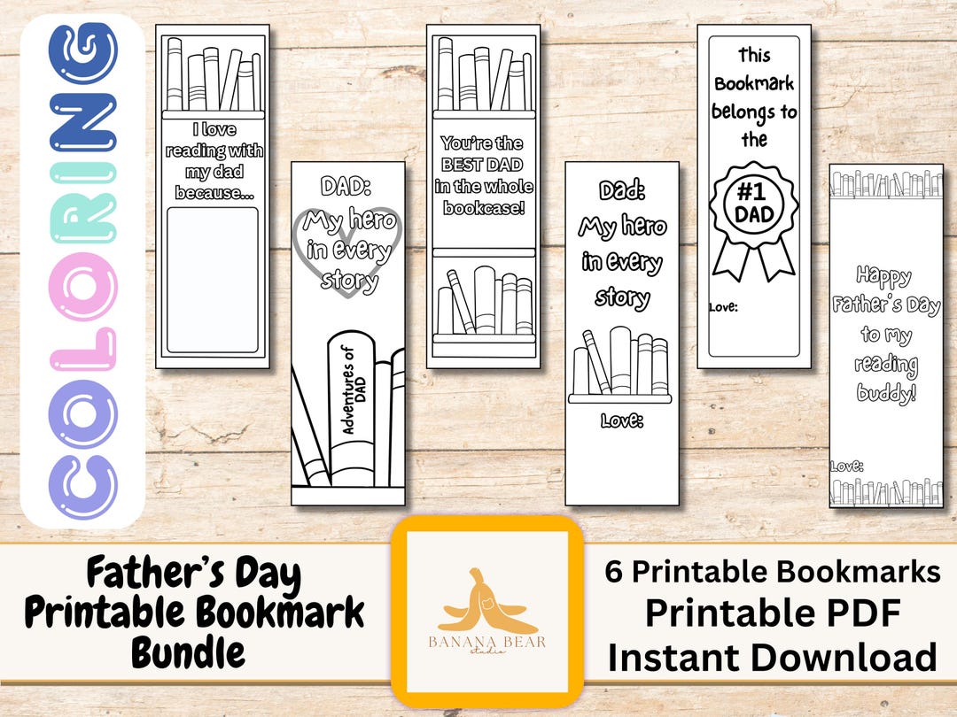 Father's Day Coloring Bookmark Bundle – 6 Printable Bookmarks for Kids ...