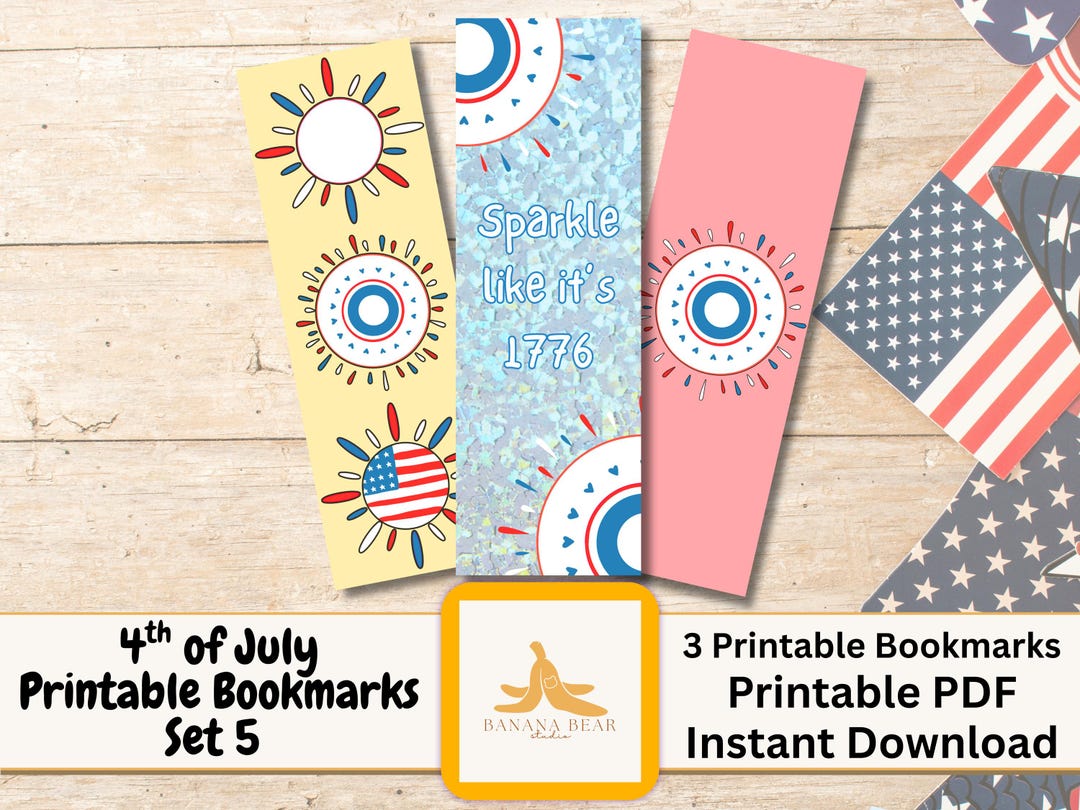 4th of July Printable Bookmarks | Set 5 | Patriotic Sun Design ...