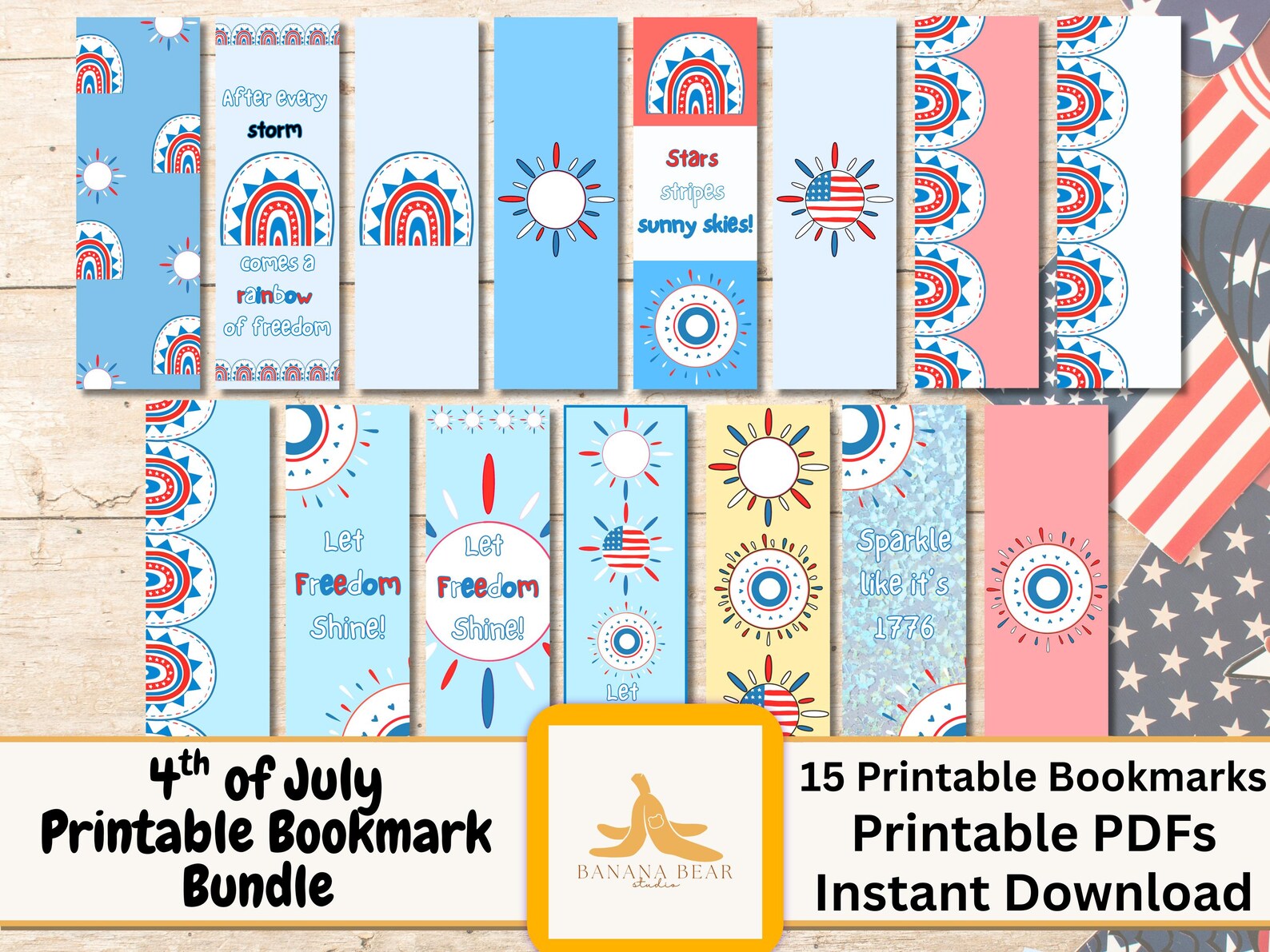 4th of July Bookmark Bundle | 15 Printable Patriotic Bookmarks | Red ...