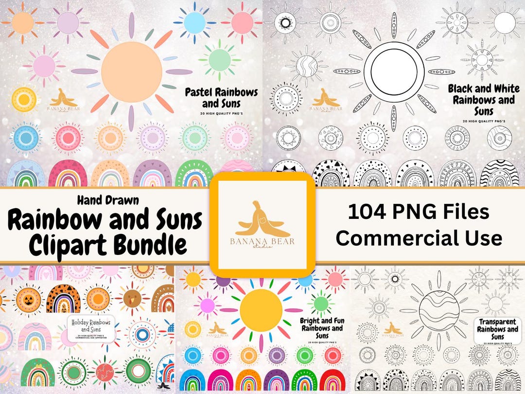 Rainbow & Sun Clipart Mega Bundle | Seasonal Sublimation Graphics ...