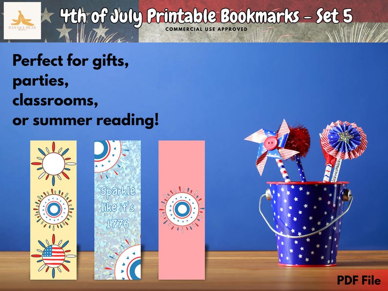 4th of July Printable Bookmarks | Set 5 | Patriotic Sun Design ...