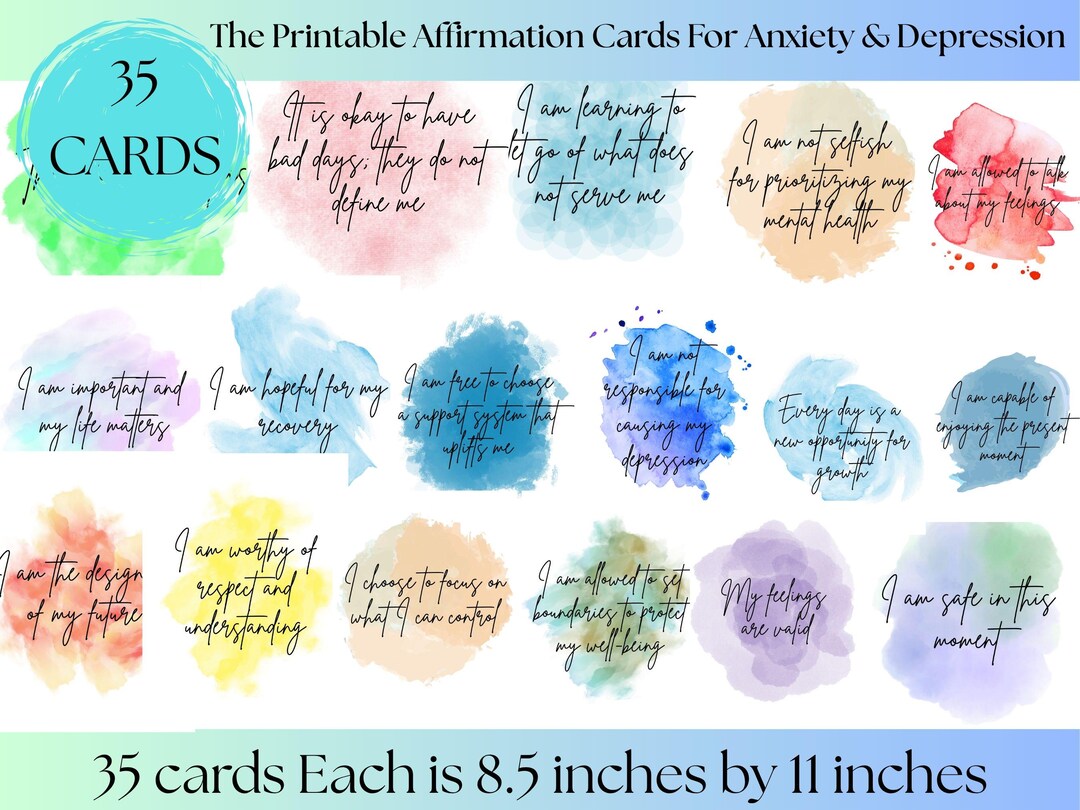 35 Printable Positive Affirmation Cards for Depression & Mental Health ...