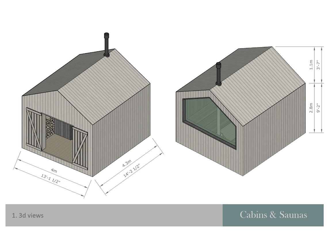 SAUNA BLUEPRINTS, 13x14ft / 4x4.3m, Construction Drawings for a DIY ...