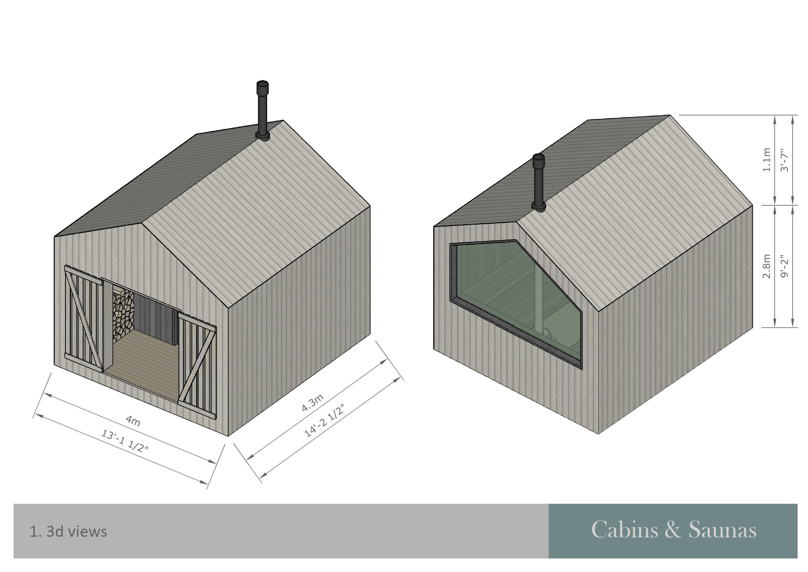 SAUNA BLUEPRINTS, 13x14ft / 4x4.3m, Construction Drawings for a DIY ...