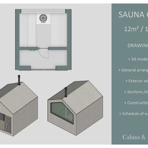 SAUNA BLUEPRINTS, 13x14ft / 4x4.3m, Construction Drawings for a DIY ...