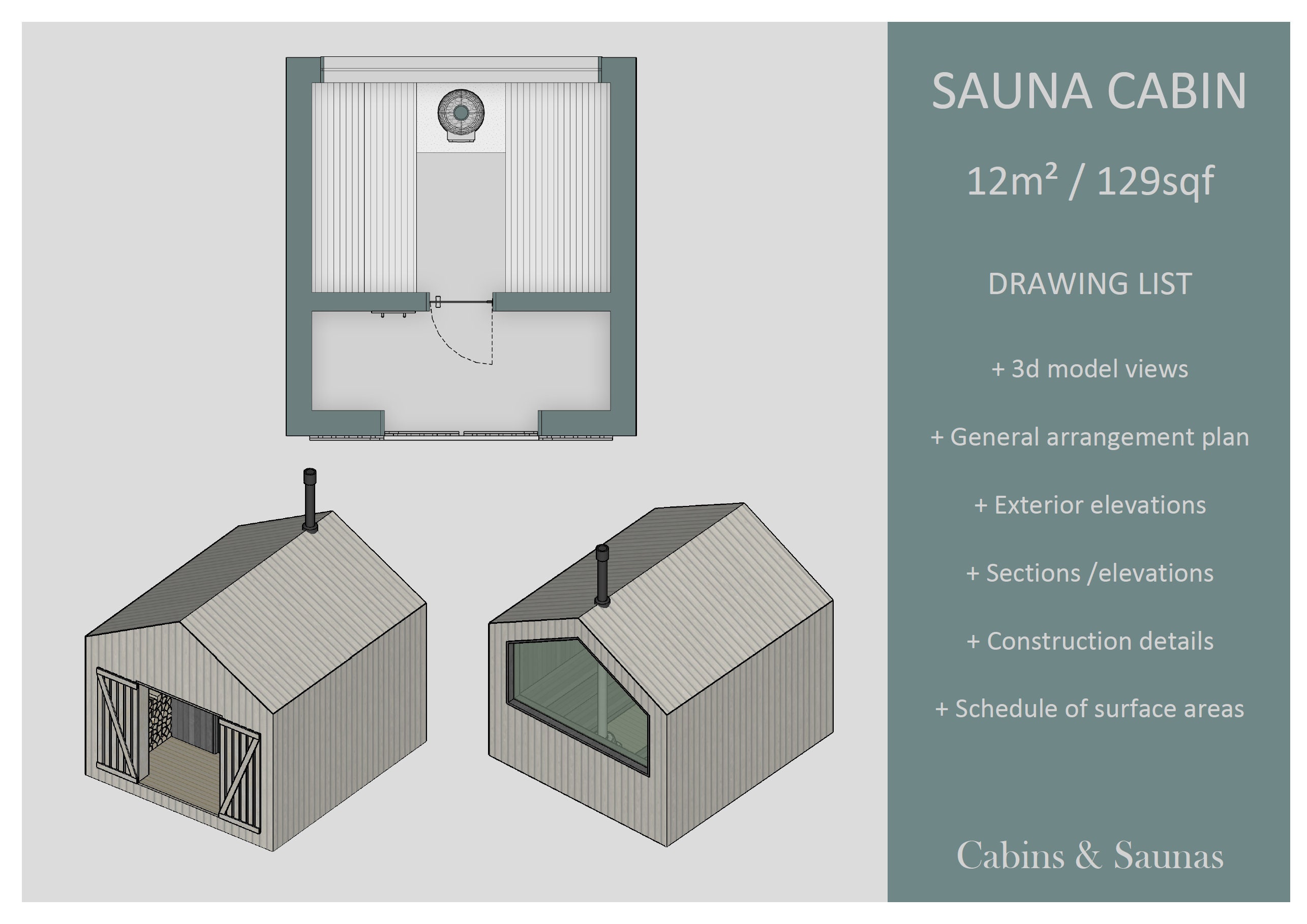 SAUNA BLUEPRINTS, 13x14ft / 4x4.3m, Construction Drawings for a DIY ...