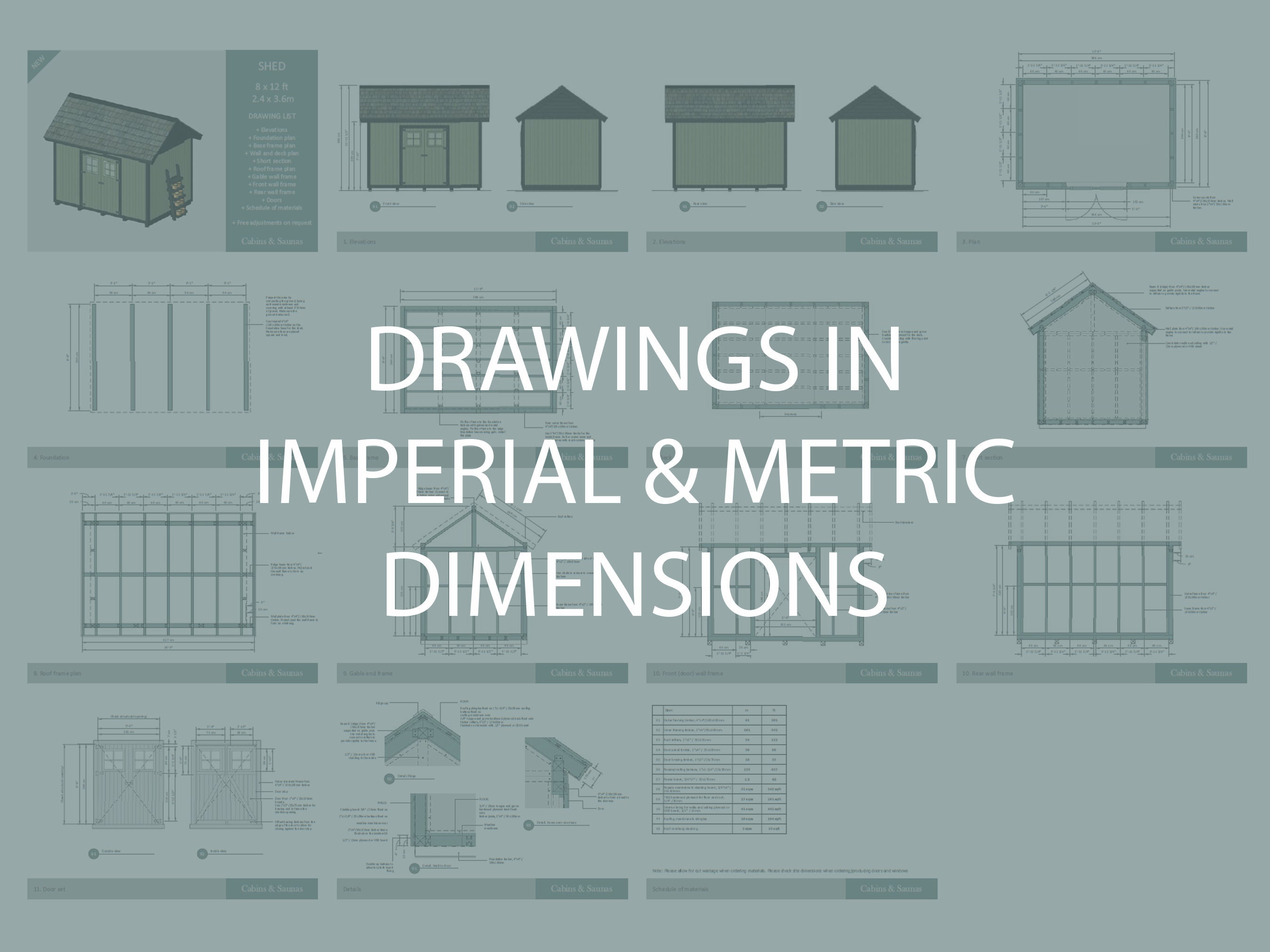SHED , 8x12ft / 2.4x3.6m, Blueprints / Construction Drawings for a ...