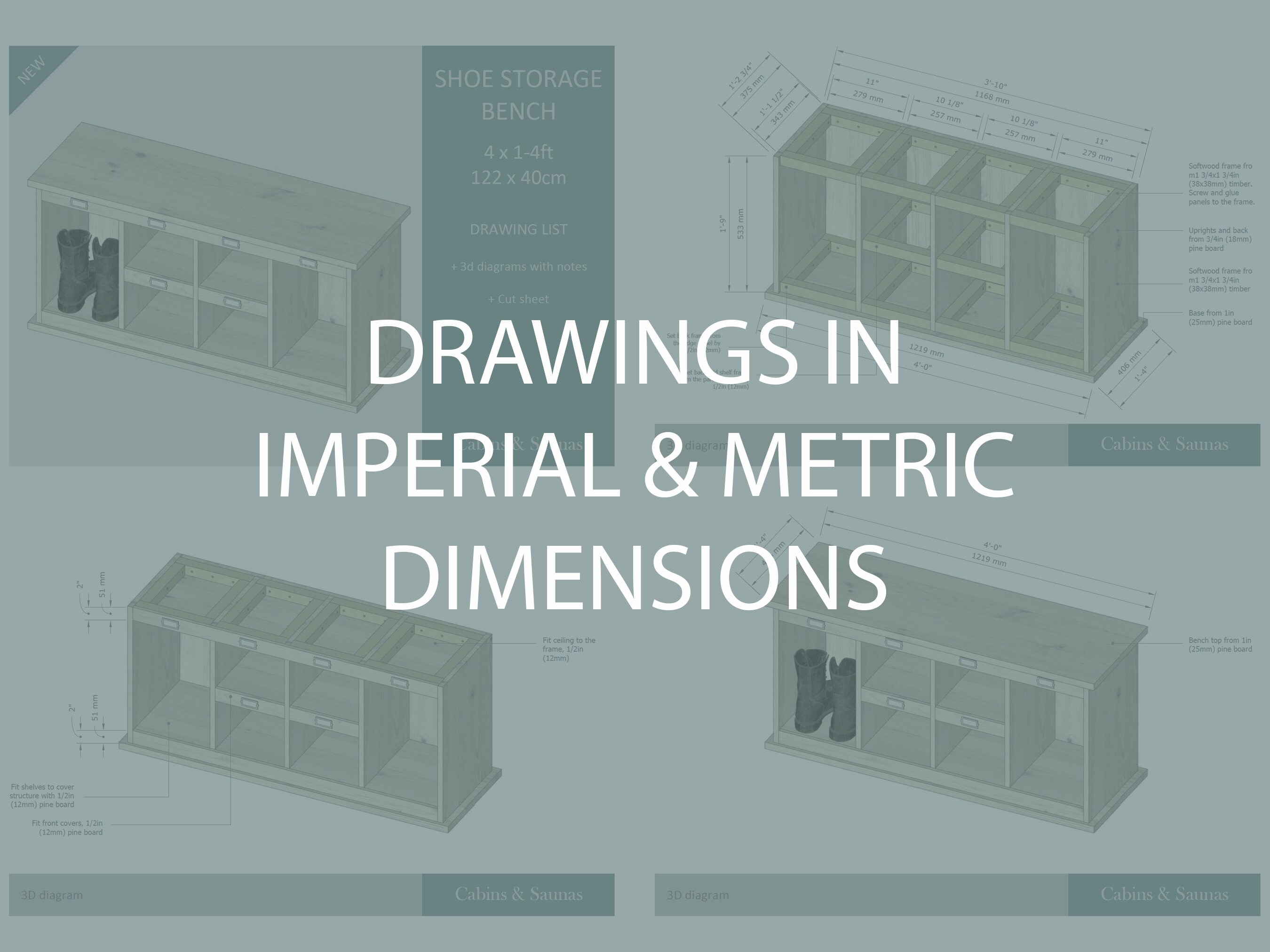 SHOE STORAGE BLUEPRINTS, 4x1-4ft (122x40cm), Printable Construction ...