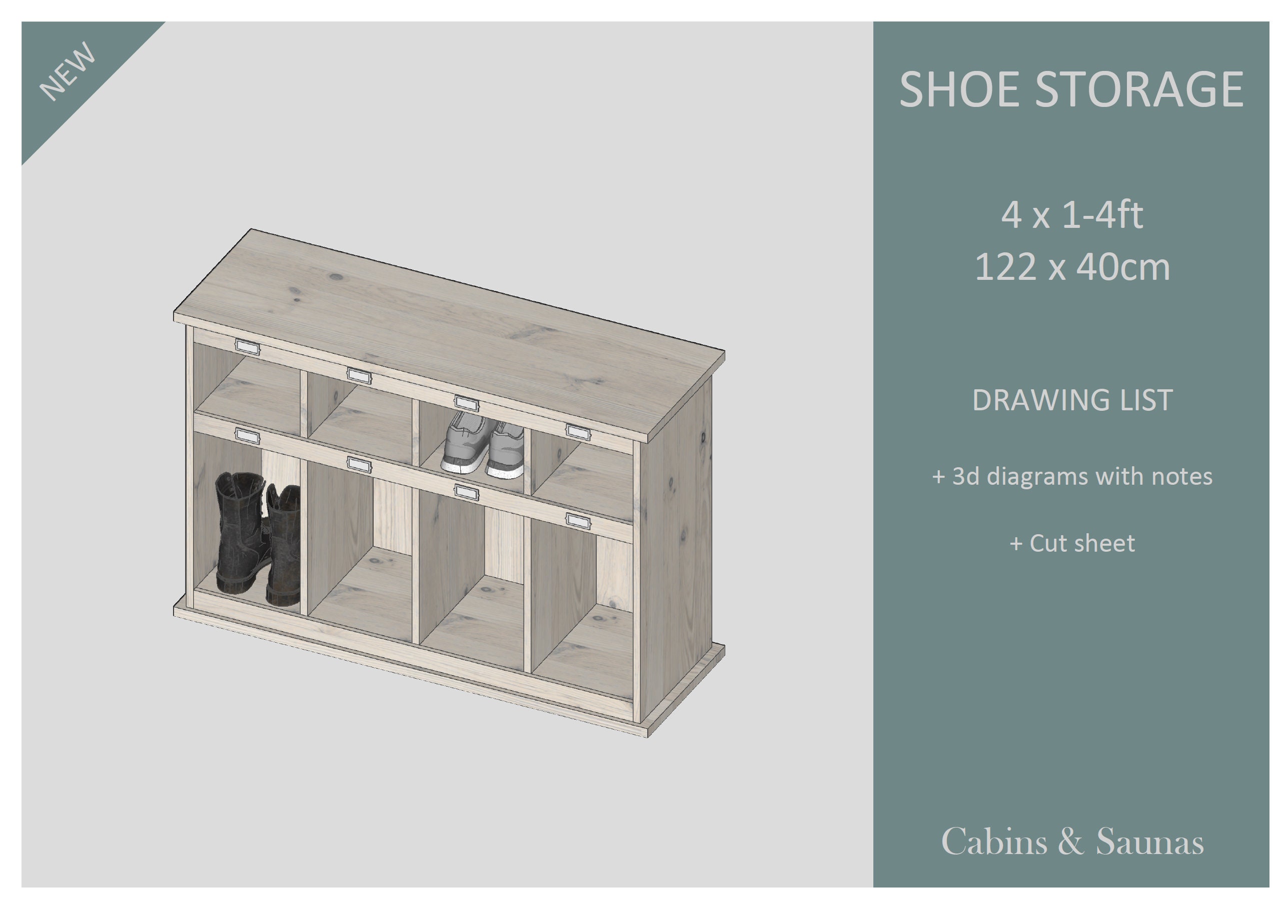 SHOE STORAGE BLUEPRINTS, 4x1-4ft (122x40cm), Printable Construction ...